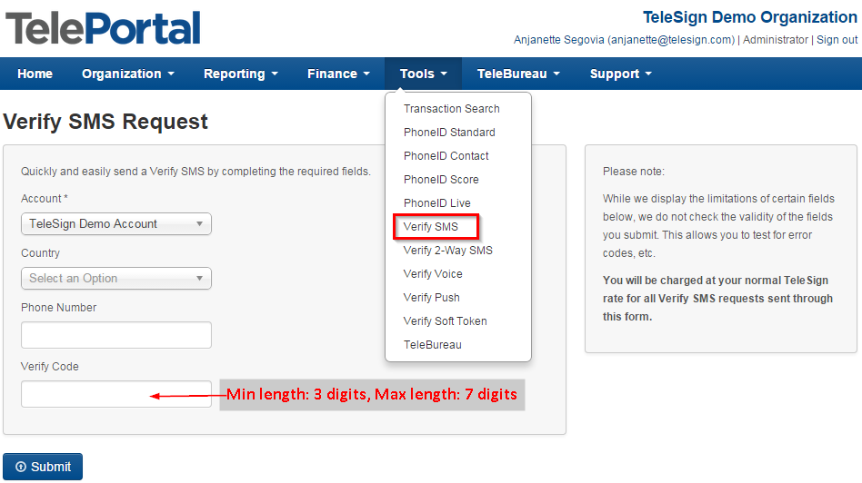 TeleSign Portal User Guide