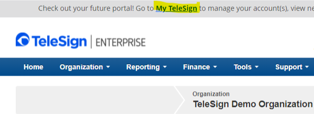 How do I view my Organization and Accounts in TeleSign's Portal