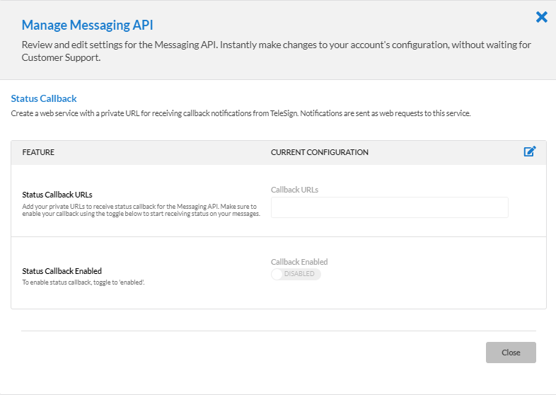 How do I set a status callback for the Messaging API?
