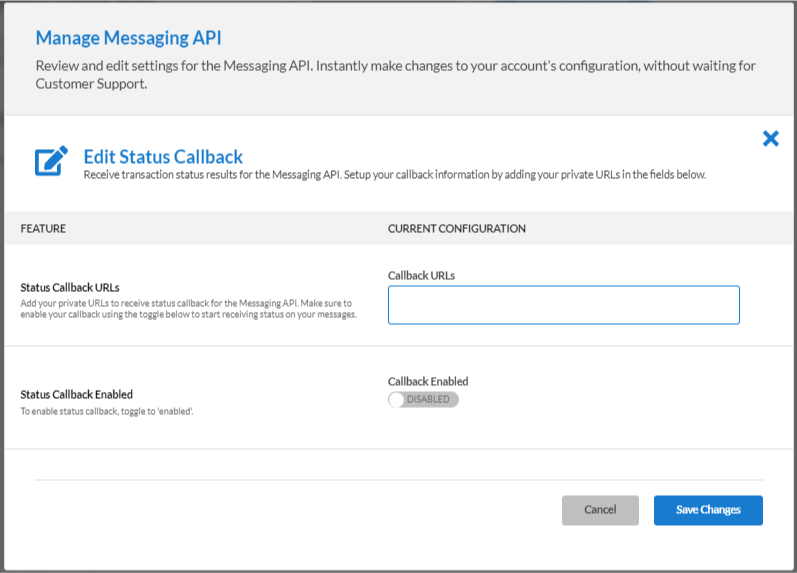 How do I set a status callback for the Messaging API?