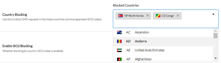Can I block SMS traffic from specific countries?